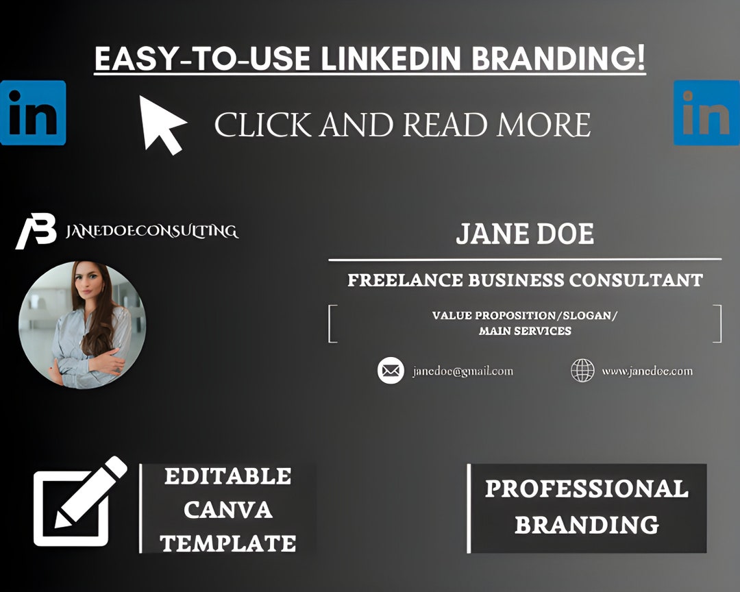 Linkedin Gradient Banner Black Editable Canva Template | Linkedin ...