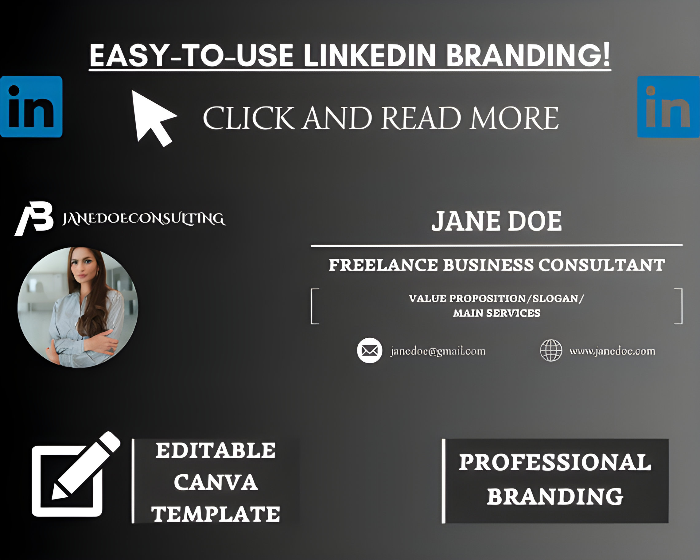 Linkedin Gradient Banner Black Editable Canva Template | Linkedin ...