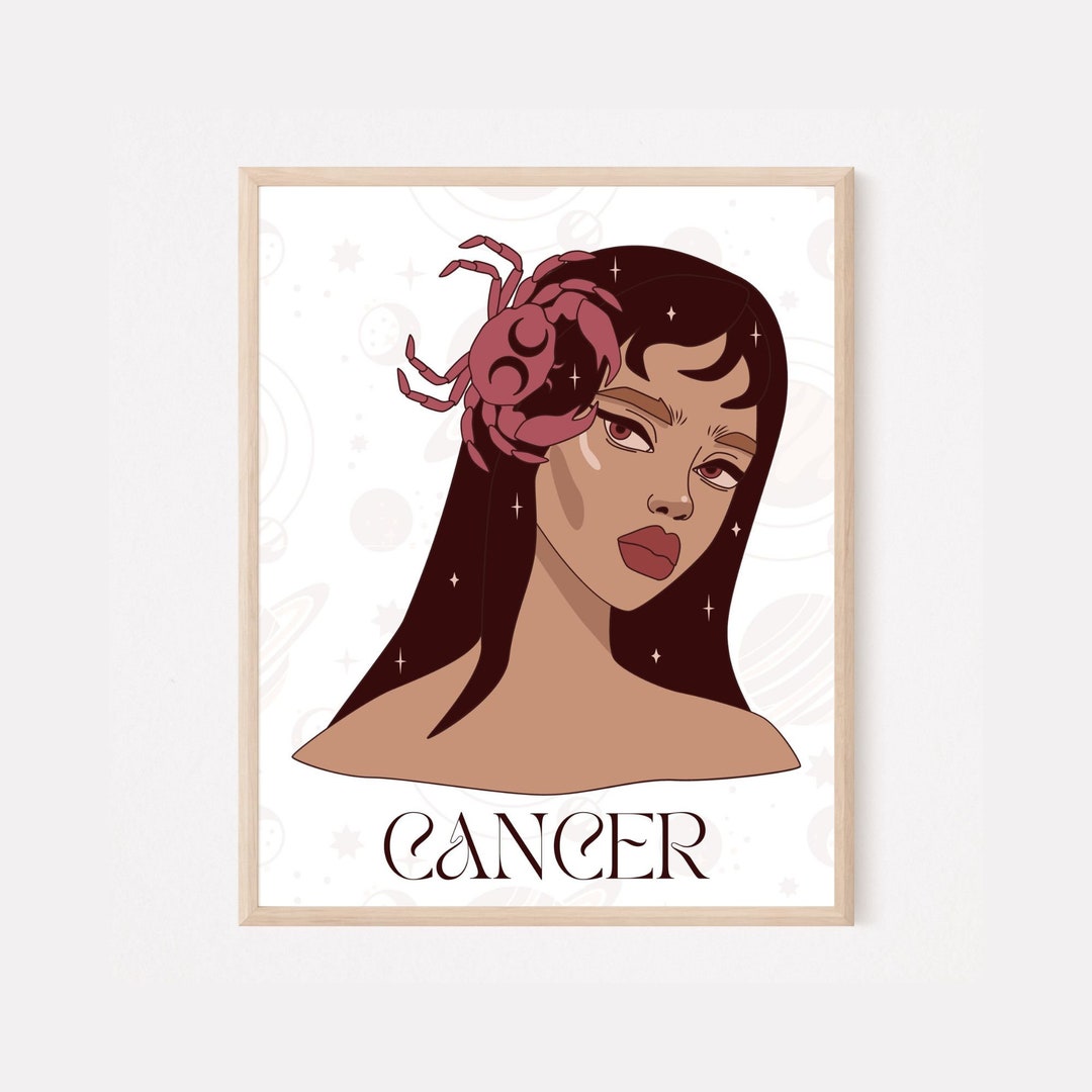 Printable CANCER Zodiac Sign GIRL Illustration From Photo PRINT Poster ...