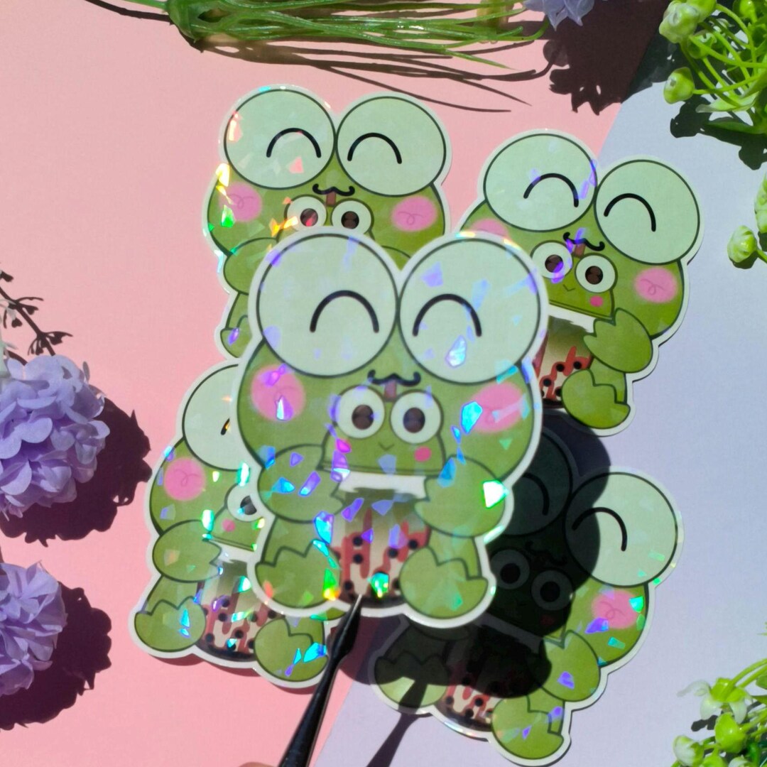 Frog Keroppie Drinking Boba Sticker, Frog Sticker, Boba Sticker ...