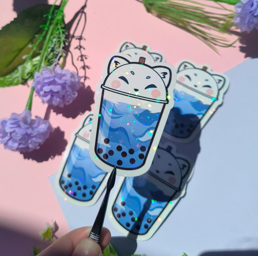 Arctic Fox Butterfly Pea Milk Tea Boba Sticker, Arctic Fox Sticker ...