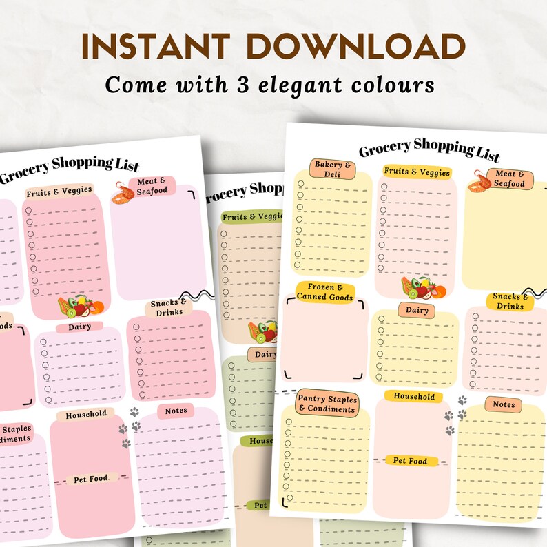 Printable Grocery List, Grocery Shopping List, Fillable PDF, Printable ...