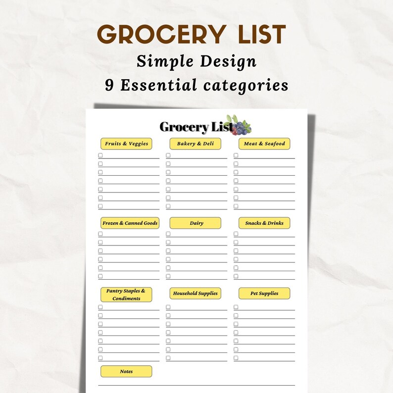 Grocery List, Categories Grocery List, Printable Templates, Fillable ...