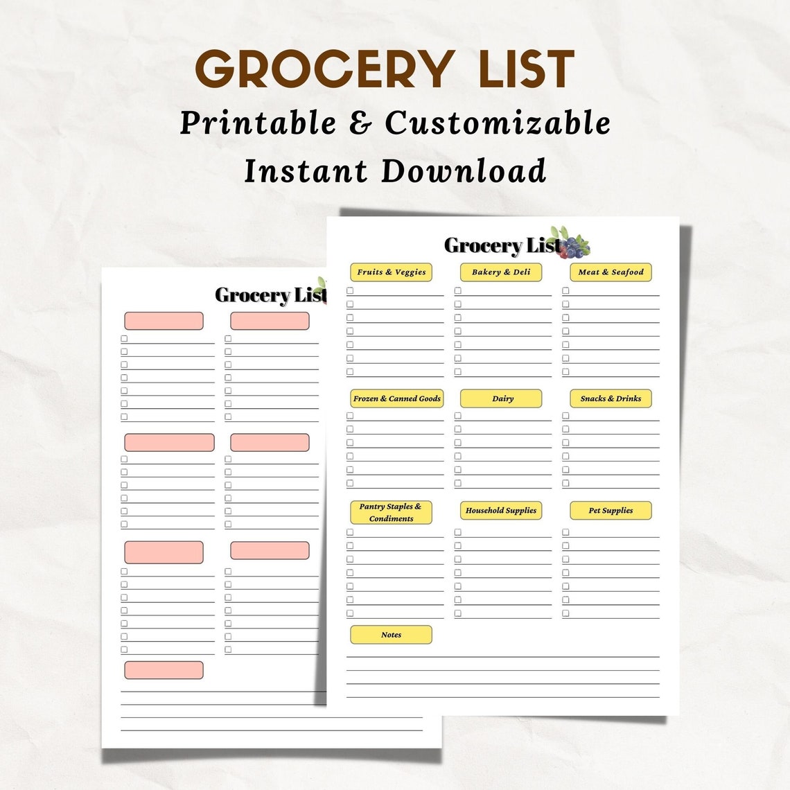 Grocery List, Categories Grocery List, Printable Templates, Fillable ...
