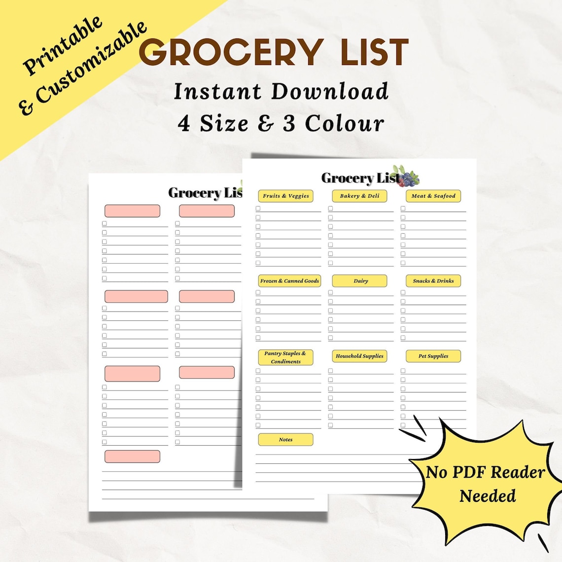 Grocery List, Categories Grocery List, Printable Templates, Fillable ...