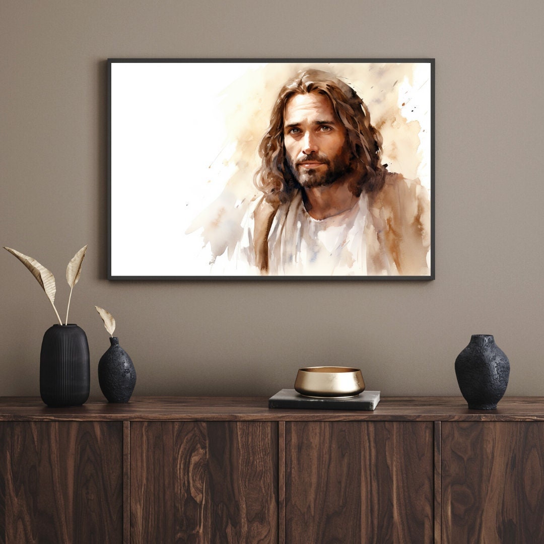 Portrait JESUS Watercolor Religious Art Christmas Gift Digital Download Interior Decoration ...