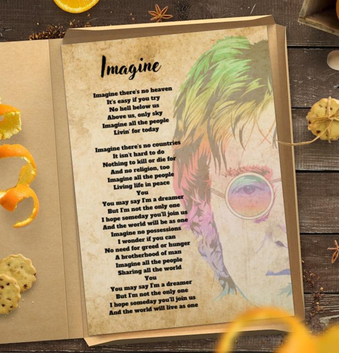Affiche Imprimée John Lennon - Parole Chanson Imagine - Décoration Pop ...
