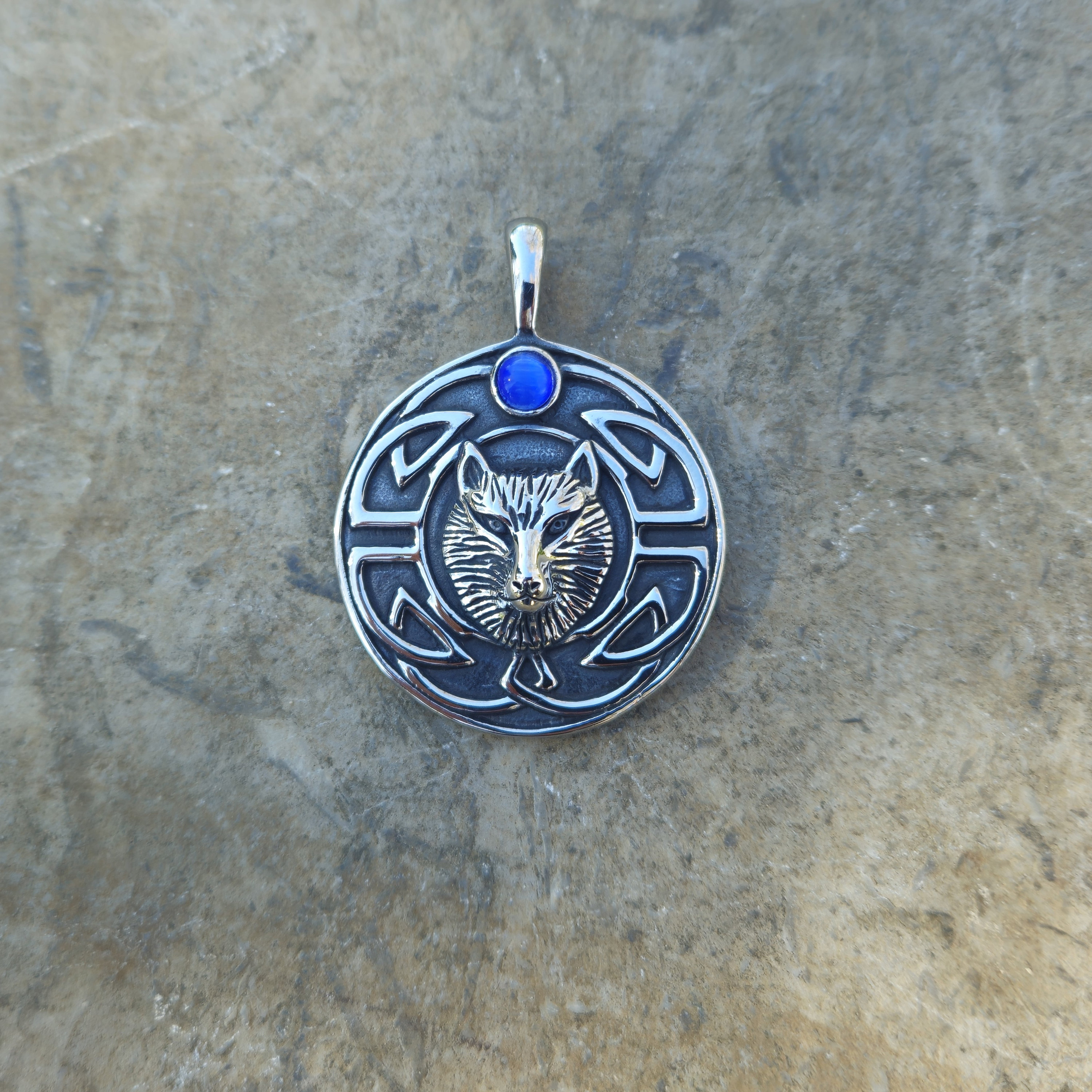 Fenrir Wolf Pendant: Viking Amulet With Blue Stone - Etsy