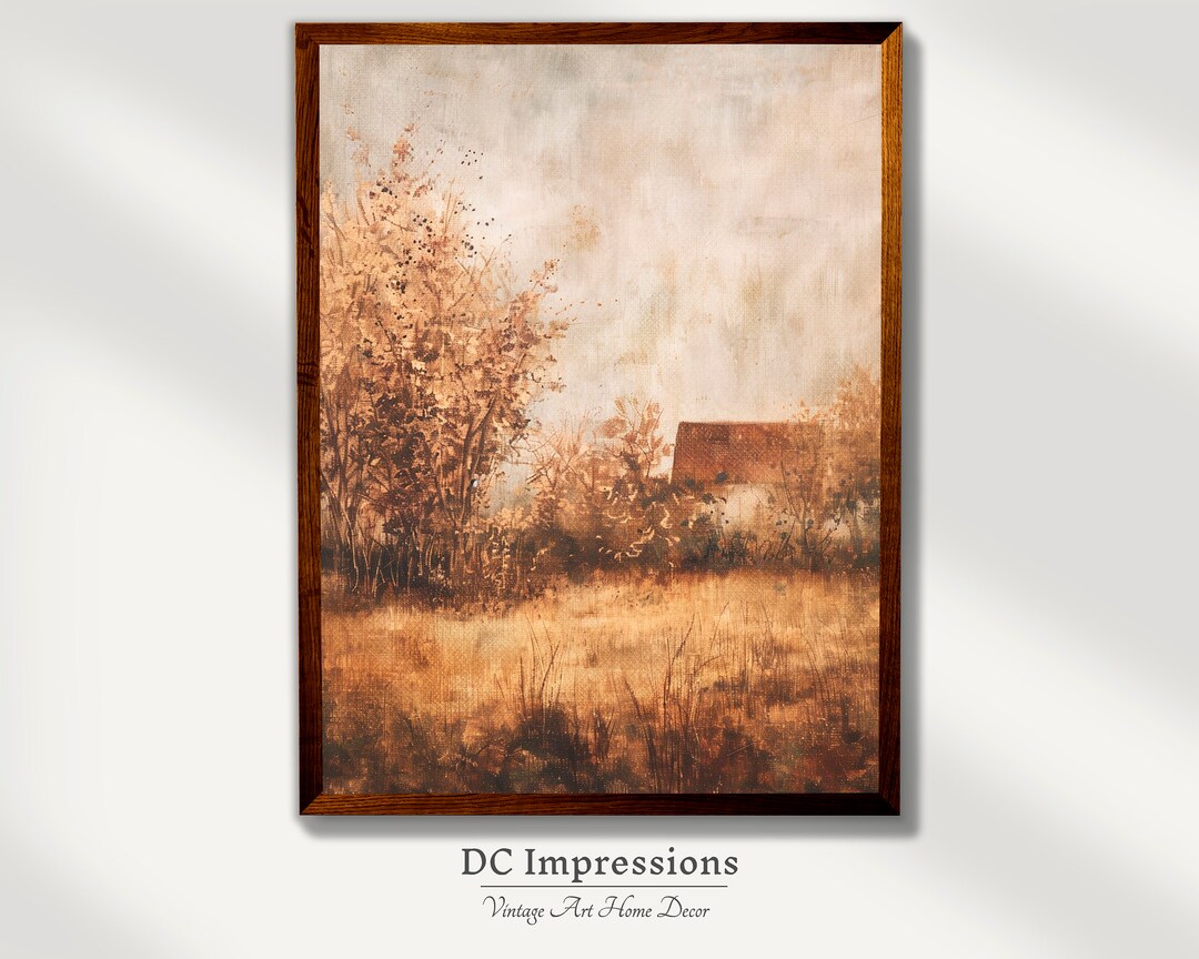 Rustic Autumn Cabin, Digital Art Print, Muted Colors Oil Painting ...