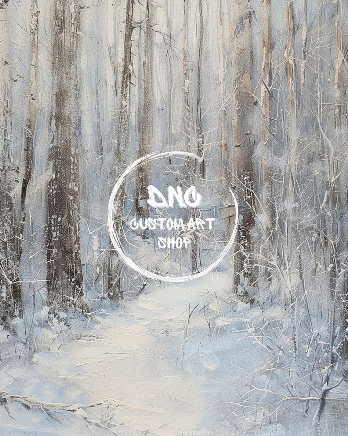 Icy Forest Stroll, Digital Art Print, Muted Colors Oil Painting ...