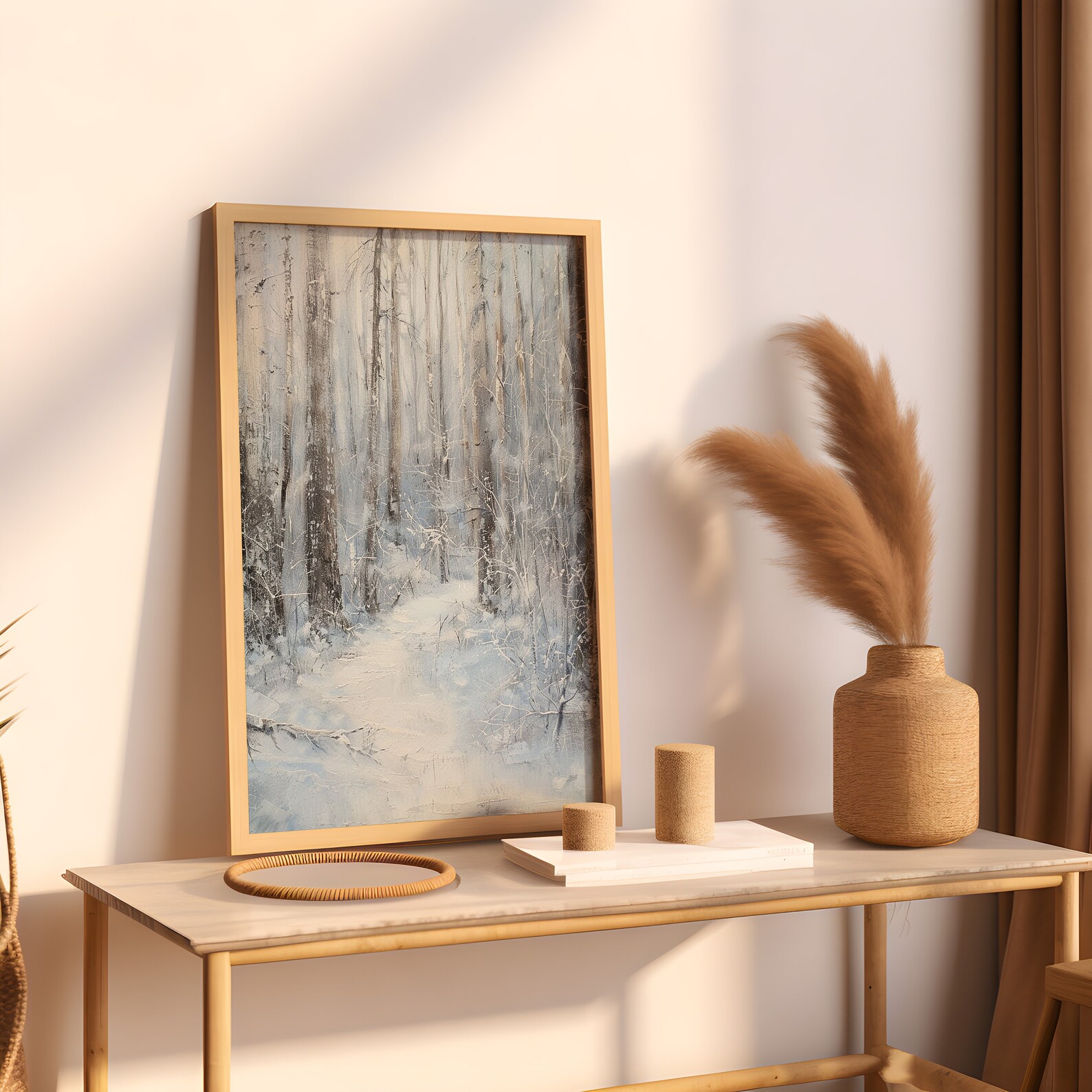 Icy Forest Stroll, Digital Art Print, Muted Colors Oil Painting ...