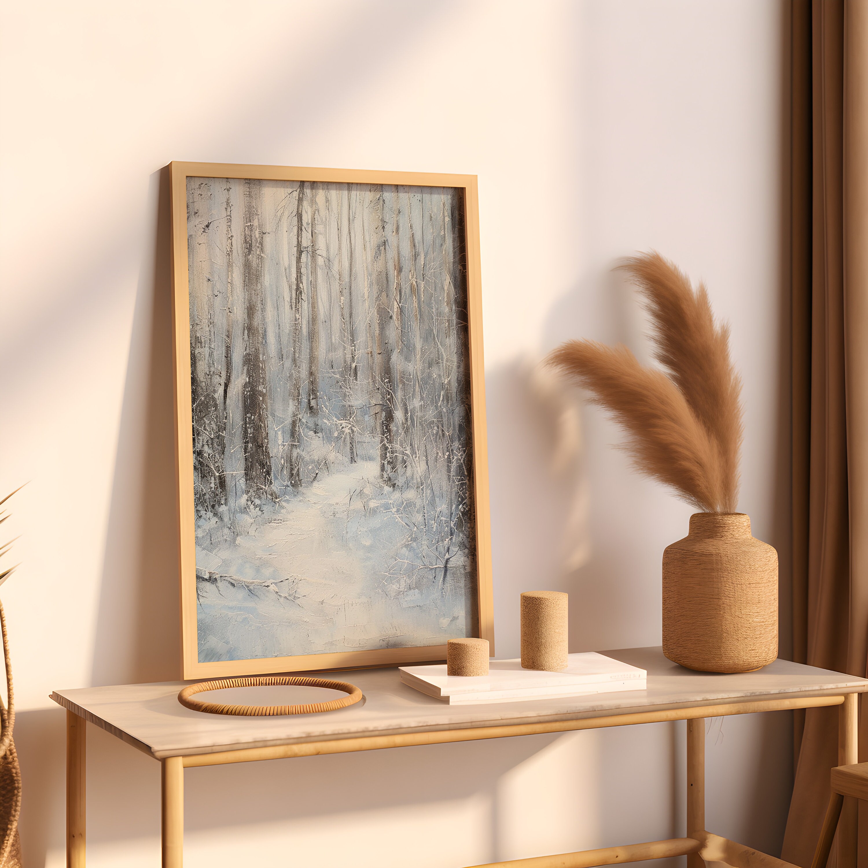 Icy Forest Stroll, Digital Art Print, Muted Colors Oil Painting ...