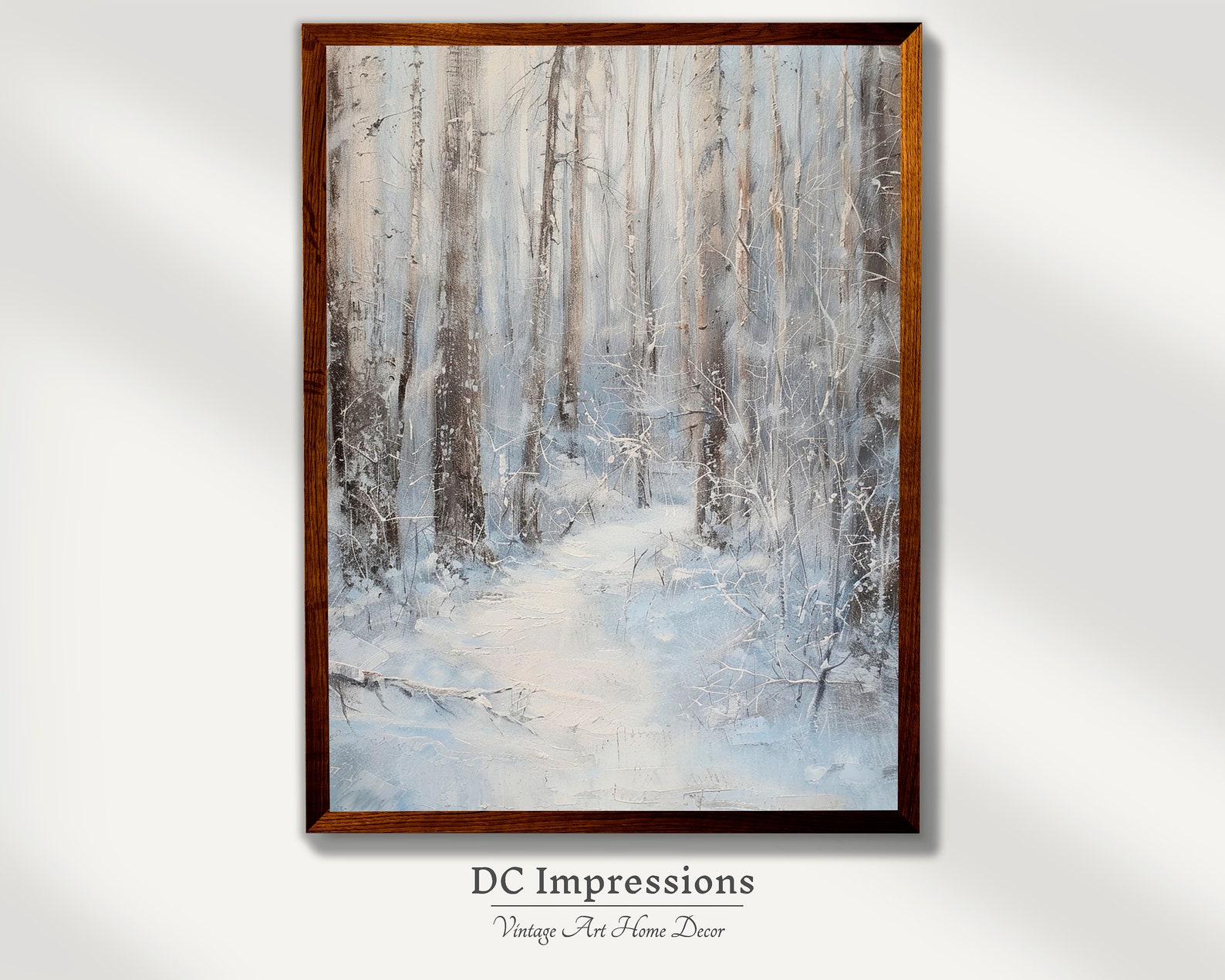 Icy Forest Stroll, Digital Art Print, Muted Colors Oil Painting ...