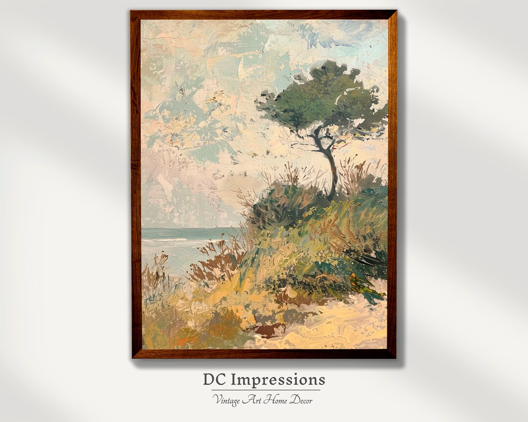 Remote Ocean View, Digital Art Print, Muted Colors Oil Painting ...