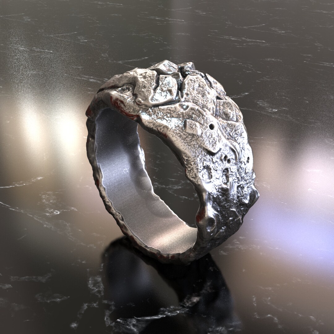 Volcanic Lava Rock 925 Sterling Silver Ring Unique Textured Band ...