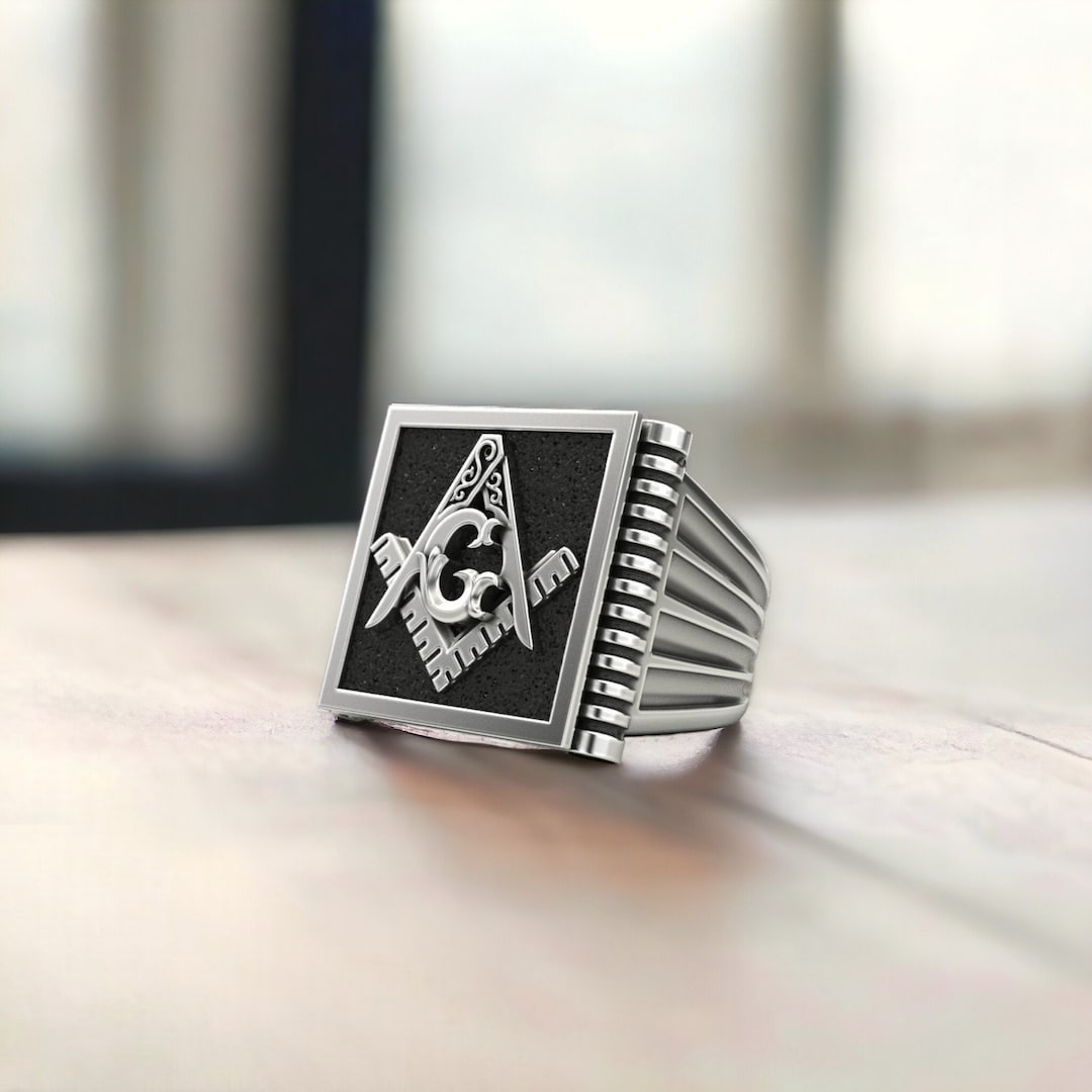 Exquisite 925 Sterling Silver Masonic Ring Durable Freemason Symbol ...