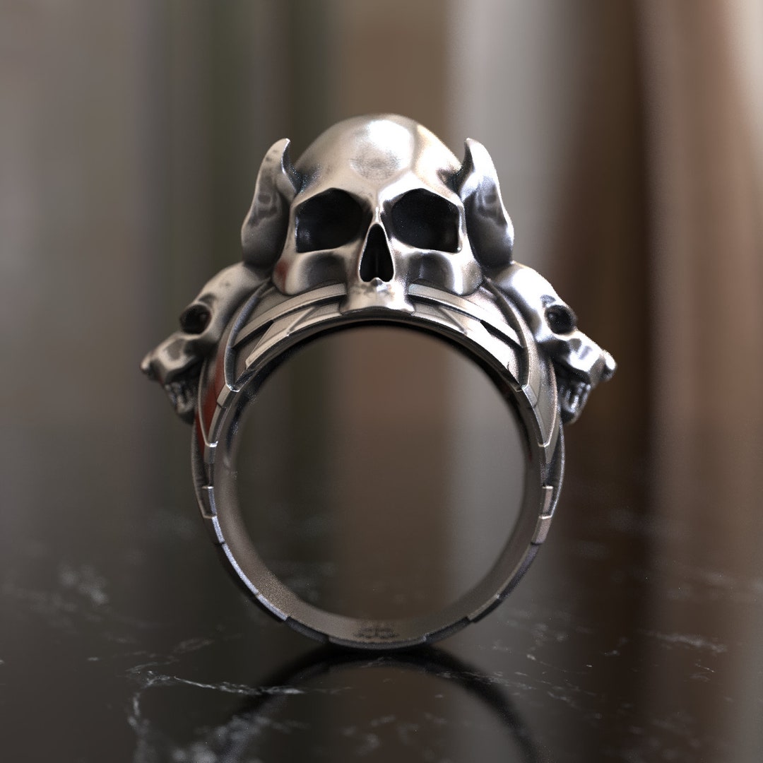 Gothic Anubis and Skull 925 Sterling Silver Ring, Egyptian Mythology ...
