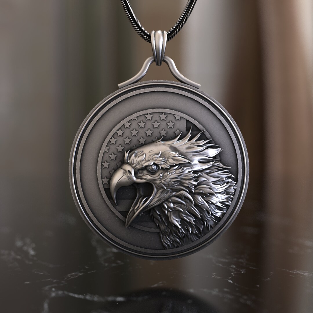 Majestic Screaming Eagle 925 Sterling Silver Coin Necklace Symbolic ...