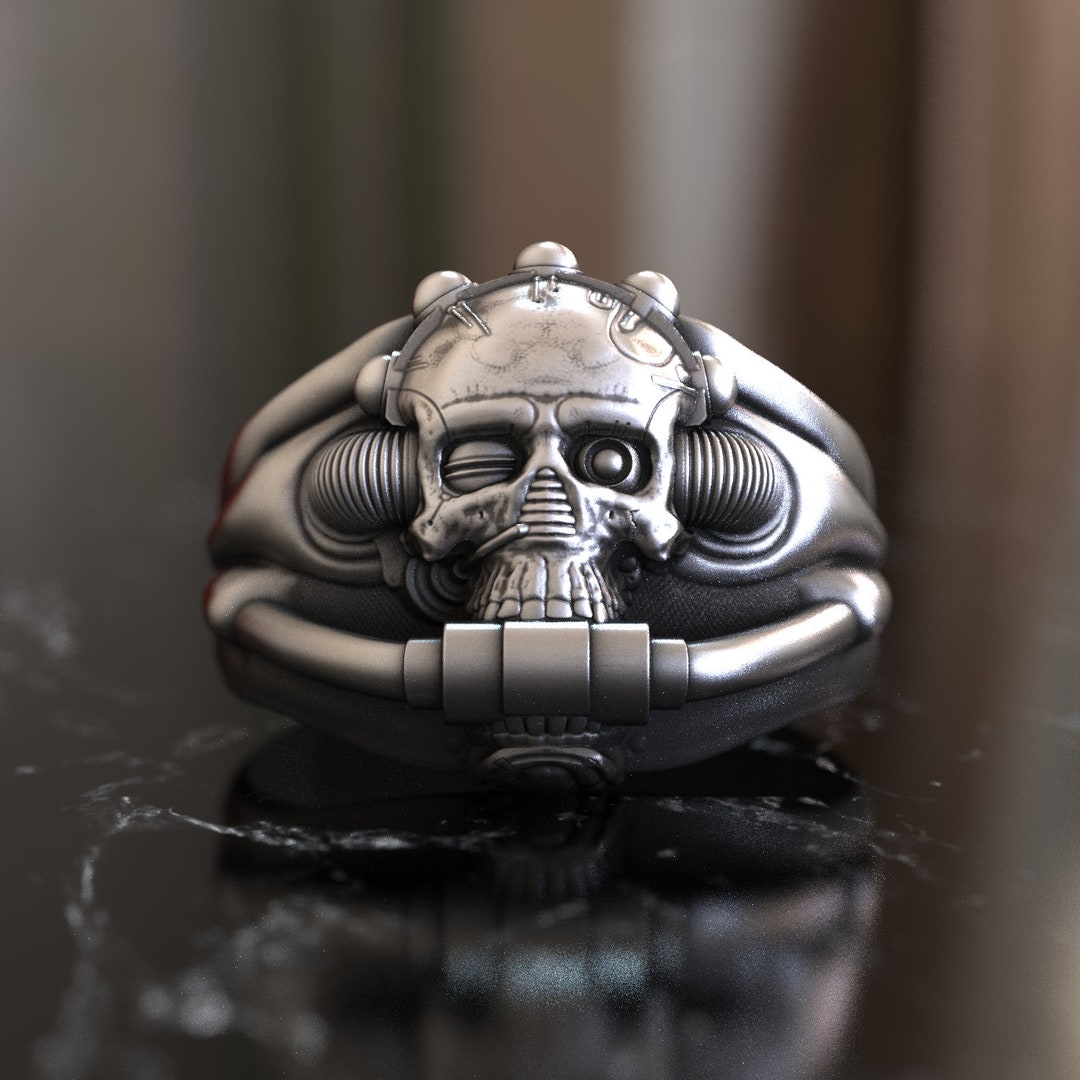 Unique Cyberpunk Futuristic Wide 925 Sterling Silver Ring, Modern Sci ...