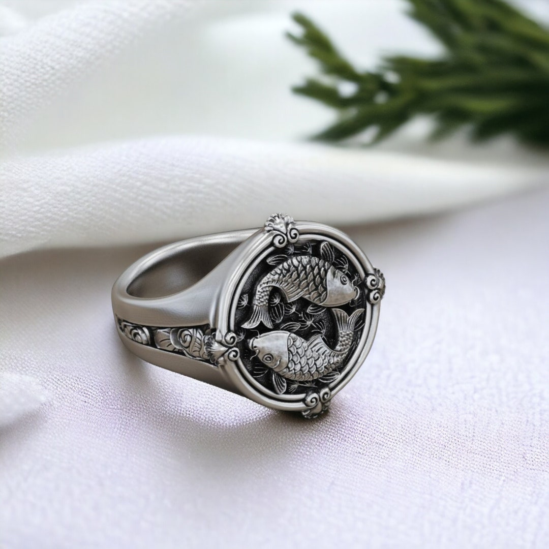 Exquisite 925 Sterling Silver Koi Fish Carp Ring Symbol of Prosperity ...