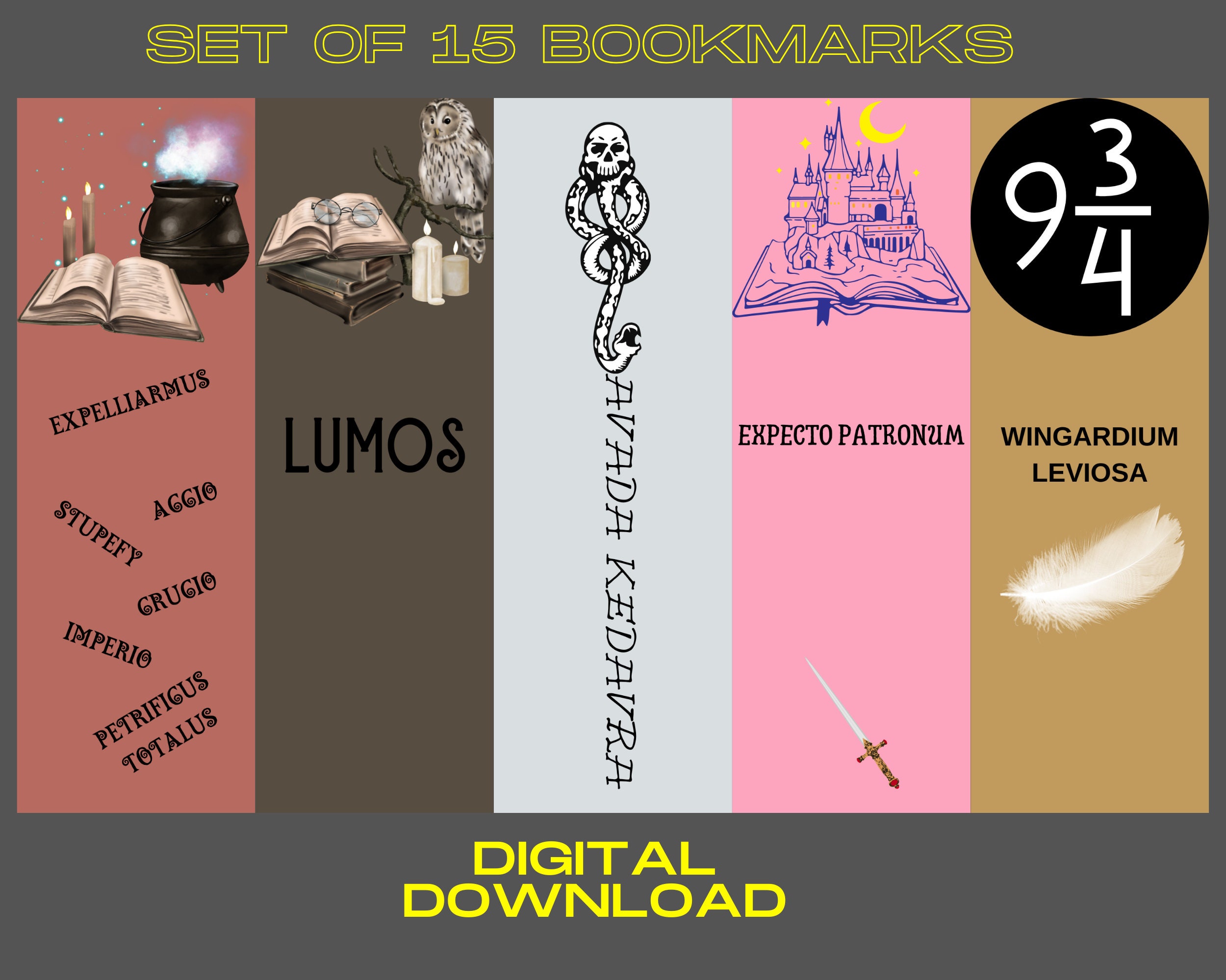 HP Bookmark Magic Art Cute Bookmark Book Lovers printable Bookmarks - Etsy