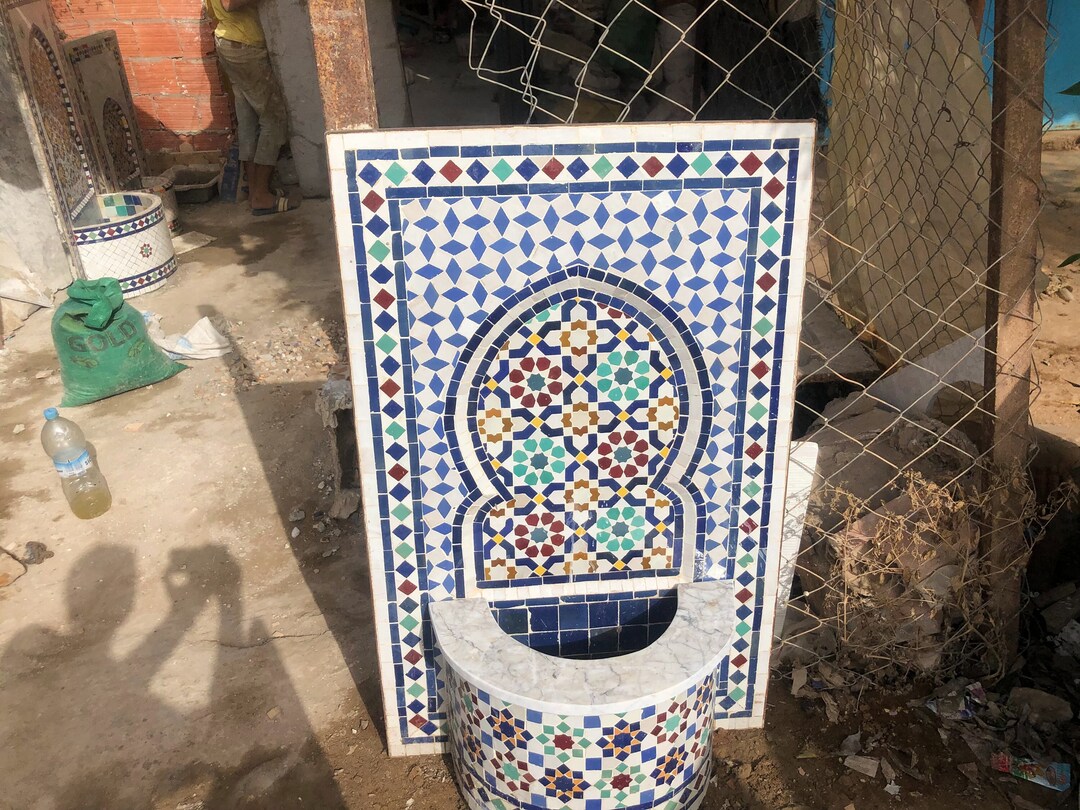 Blue Tile Fountain , Moroccan Mosaic Fountain , Wall Mosaic Fountain ...