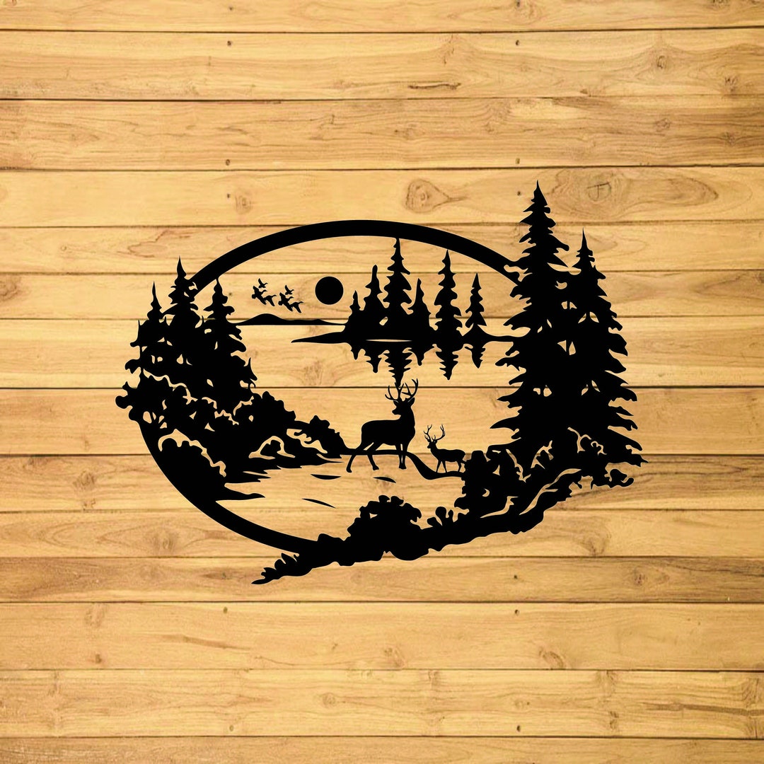Deer Mountains Scene SVG, Outdoors Scene Svg, Deer Family Svg, Forest ...
