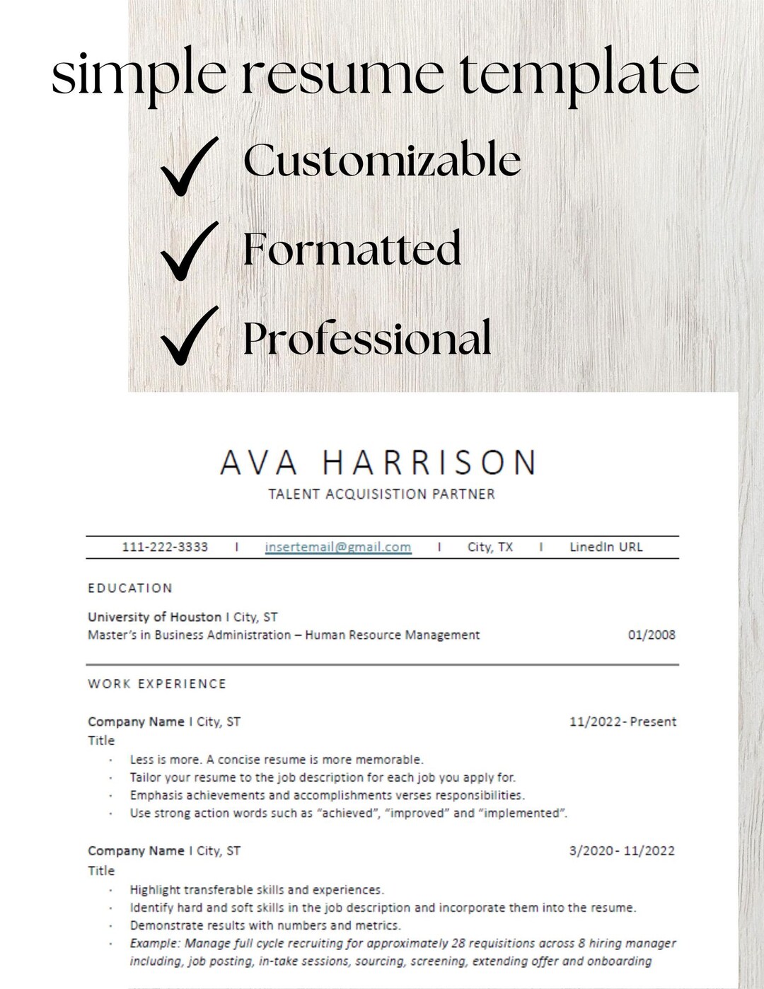 2024 Simple Resume Template PDF Word - Etsy
