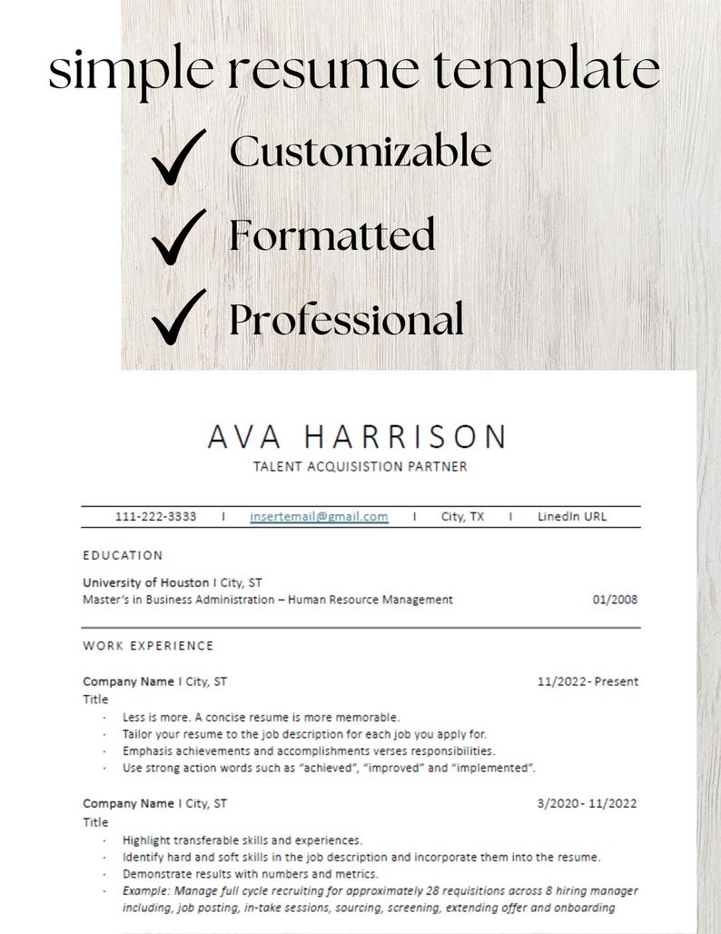 2024 Simple Resume Template PDF Word - Etsy