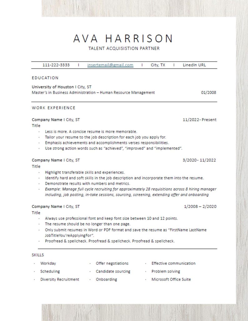 2024 Simple Resume Template PDF Word - Etsy