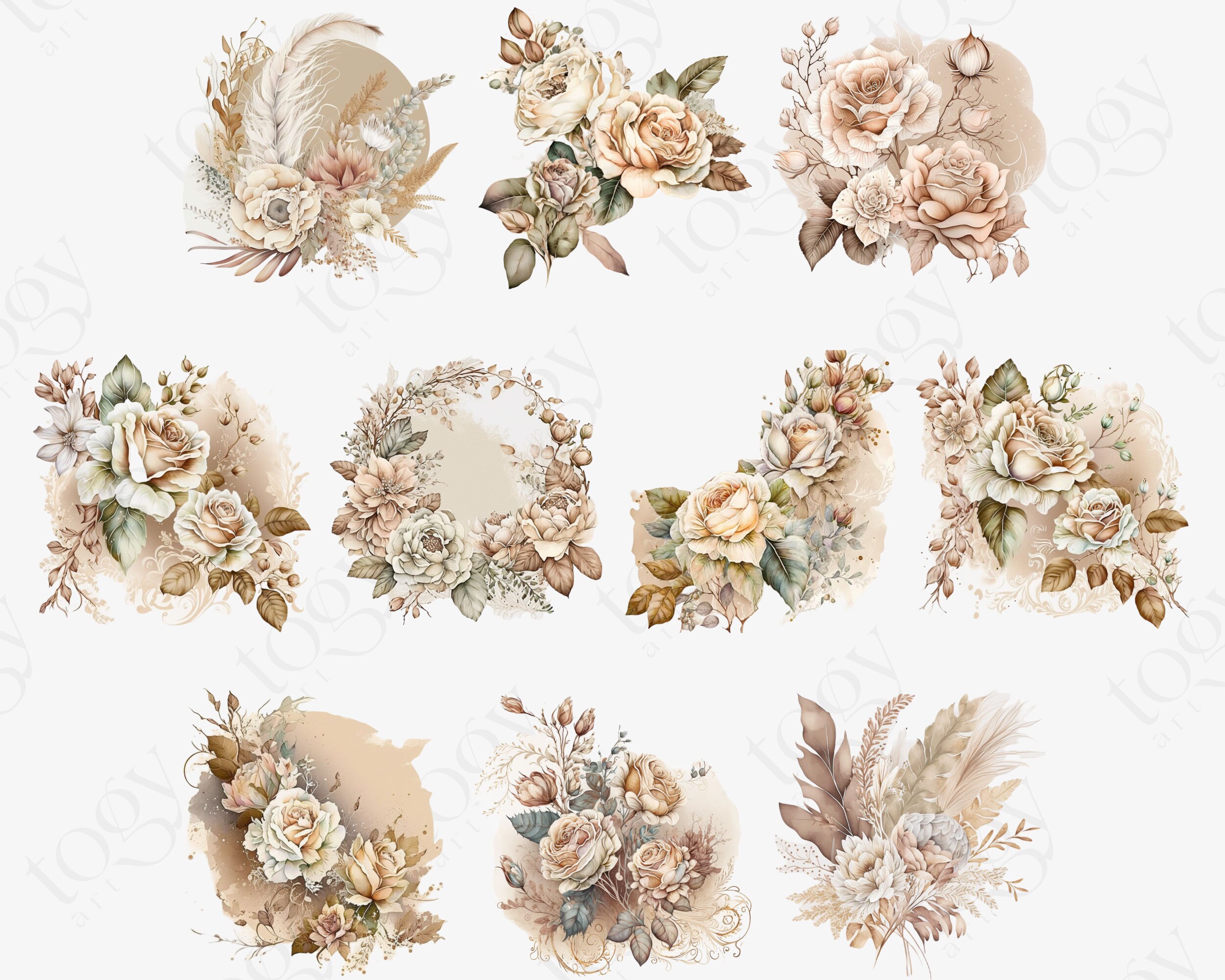 19 PNG Watercolor Elegant Boho Floral Clipart, Boho Flowers Clip Art ...