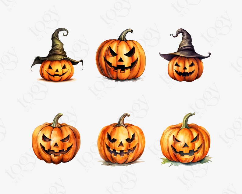 Jack O Lantern PNG, Pumpkin Face Clipart, Watercolor Halloween Pumpkin ...