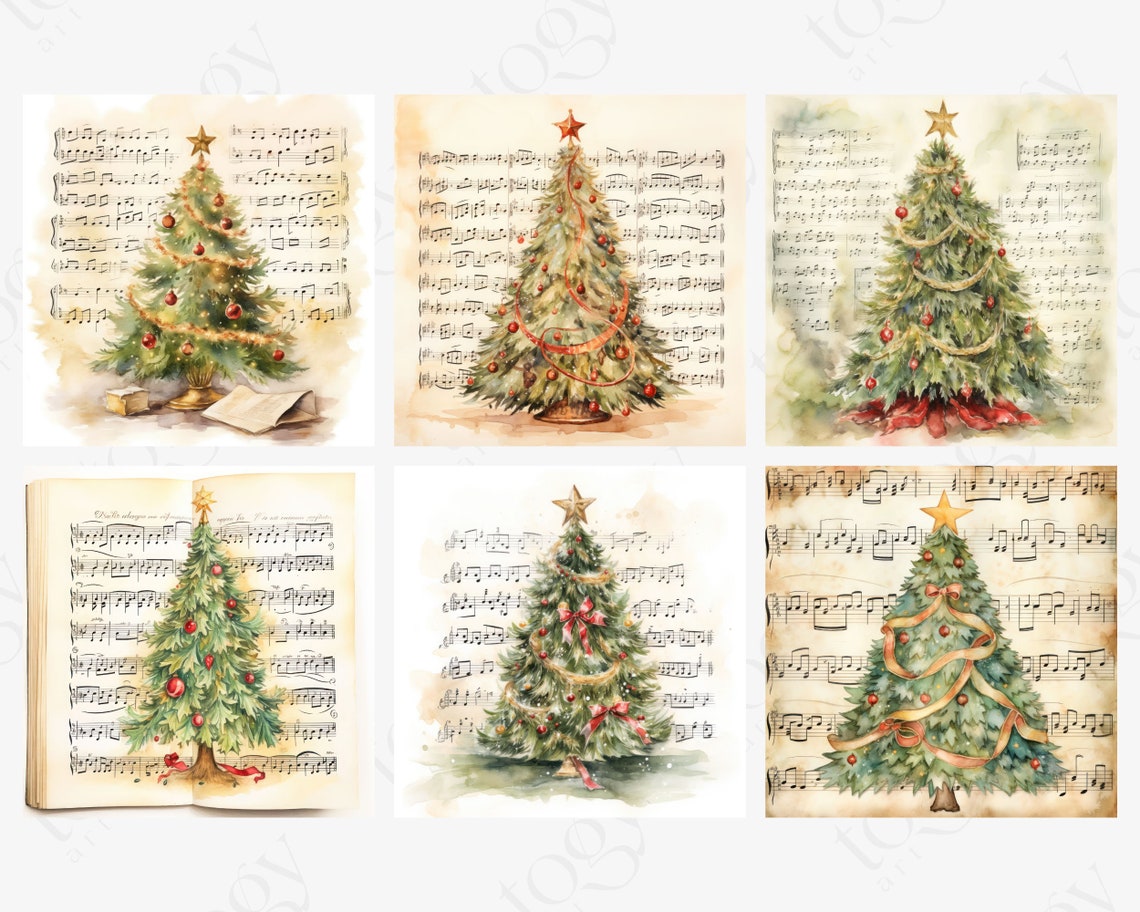 23 Digital Vintage Christmas Sheet Music Digital Paper, Scrapbook Paper ...