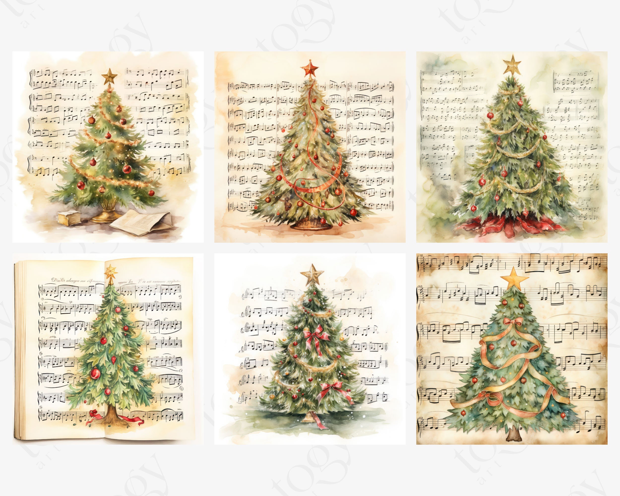 23 Digital Vintage Christmas Sheet Music Digital Paper, Scrapbook Paper ...