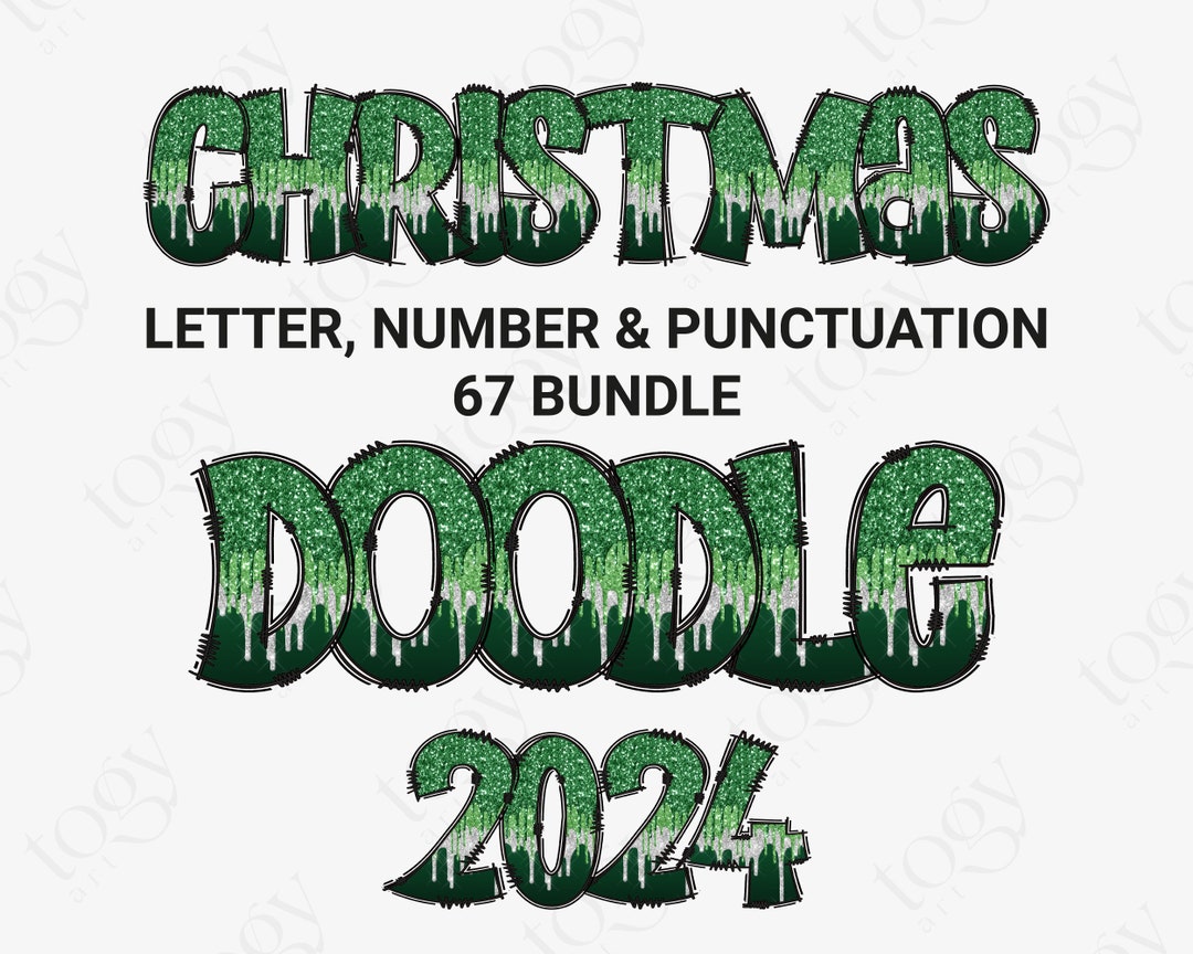 Christmas Alphabet Clipart, Green Glitter Doodle Letters PNG, Glitter ...