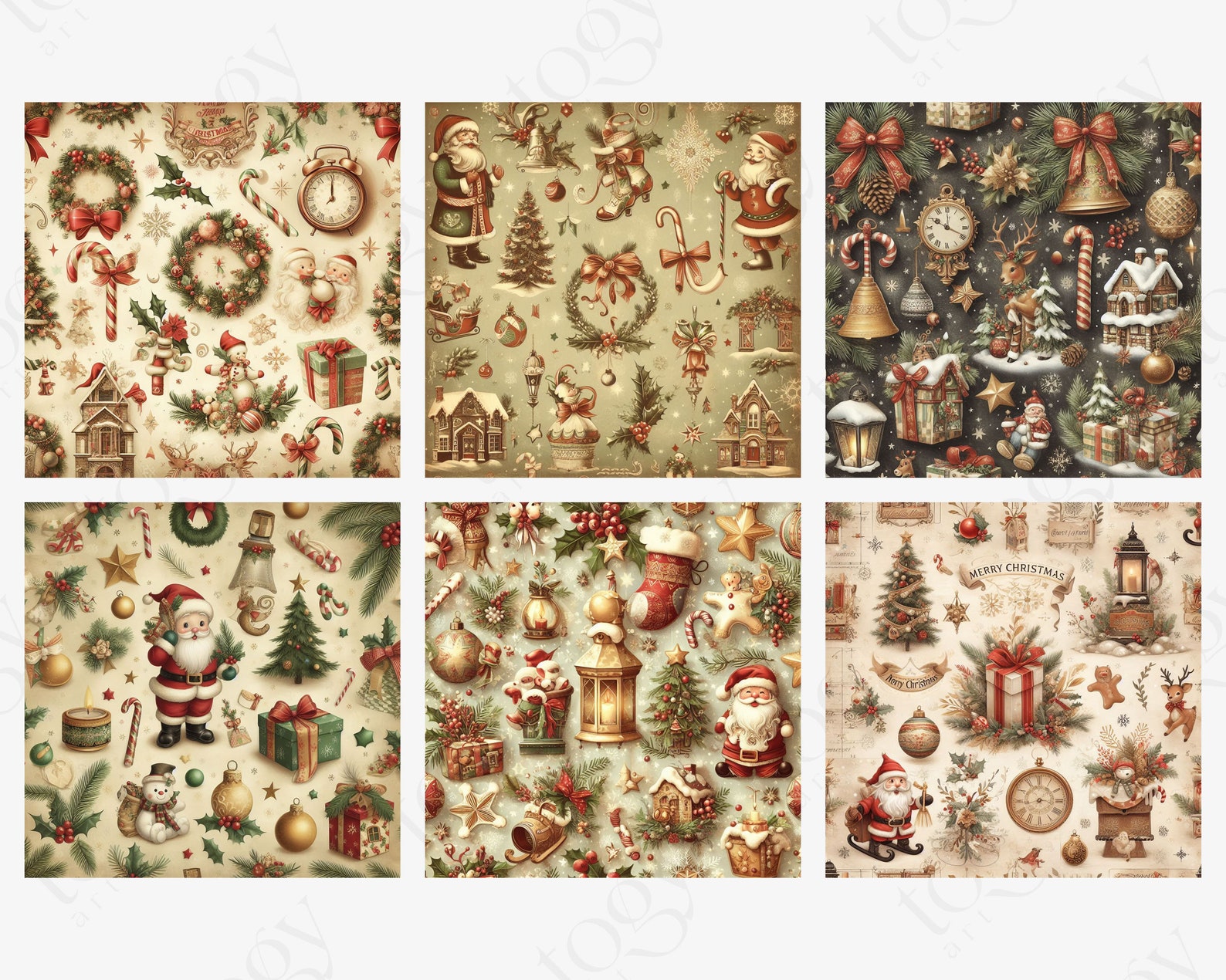 Vintage Christmas Digital Paper - 35 Pack Premium Digital Paper ...