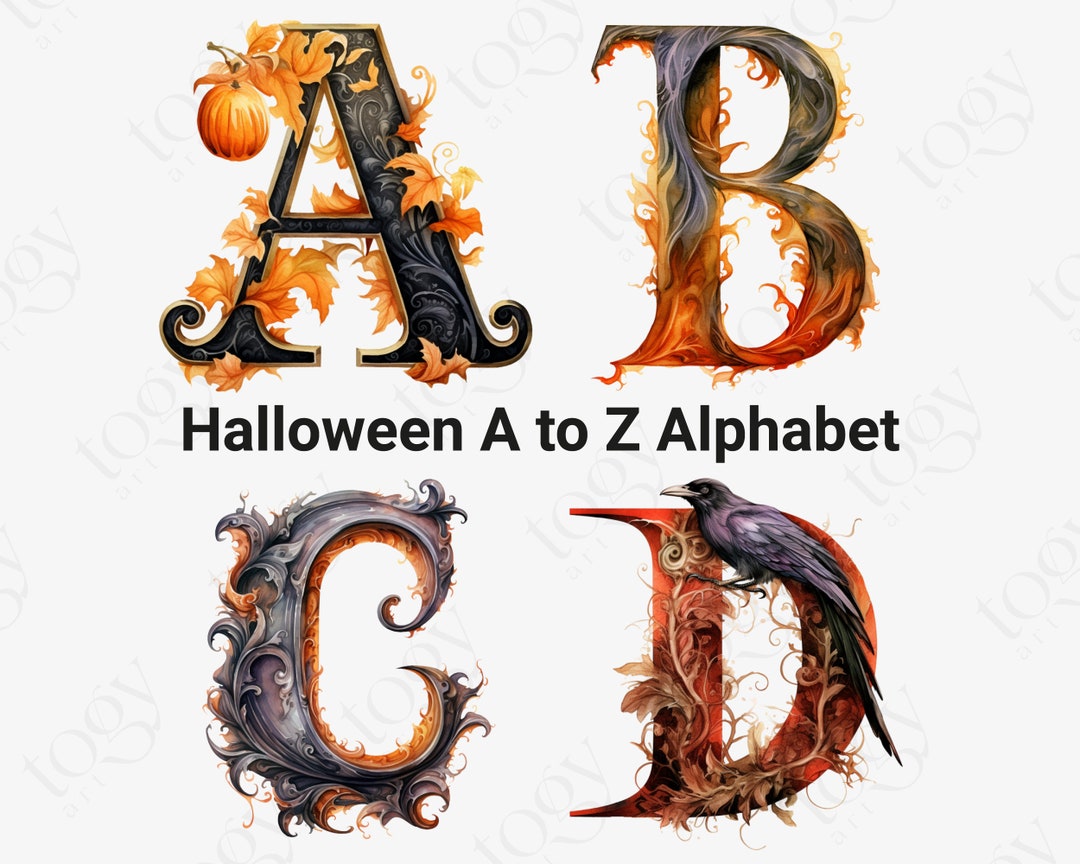 26 PNG Watercolor Halloween Alphabet Clipart, Gothic Letters ...