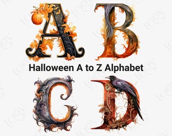 26 PNG Watercolor Halloween and Witch Alphabet Clipart, Illustration ...