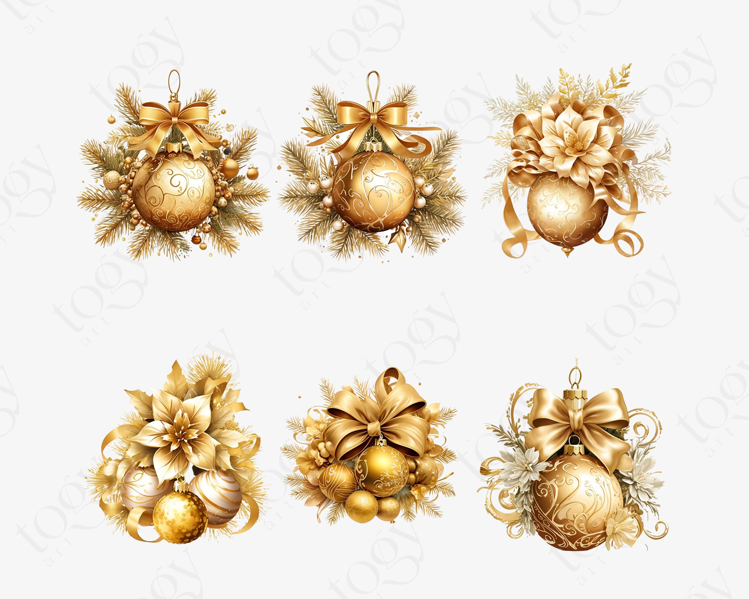 Gold Christmas Ornaments Clipart, Watercolor Christmas Baubles, Gold ...