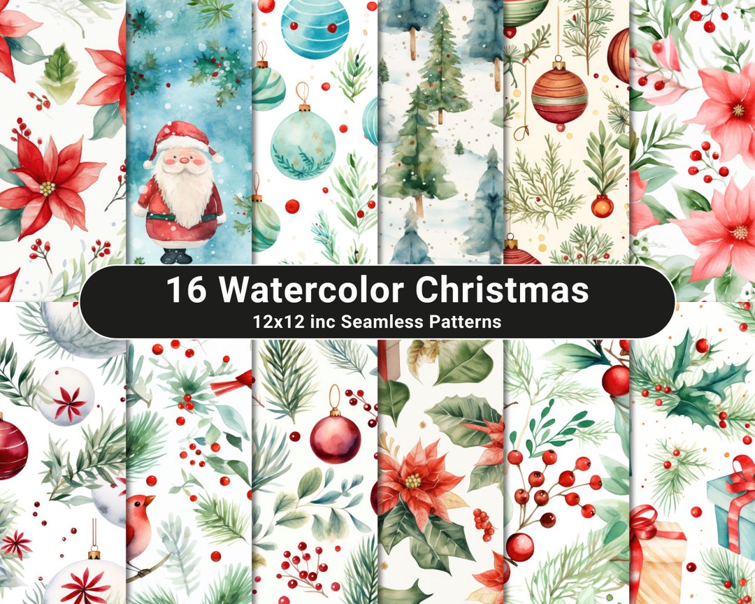 Watercolor Christmas SEAMLESS Patterns, Christmas Digital Paper ...