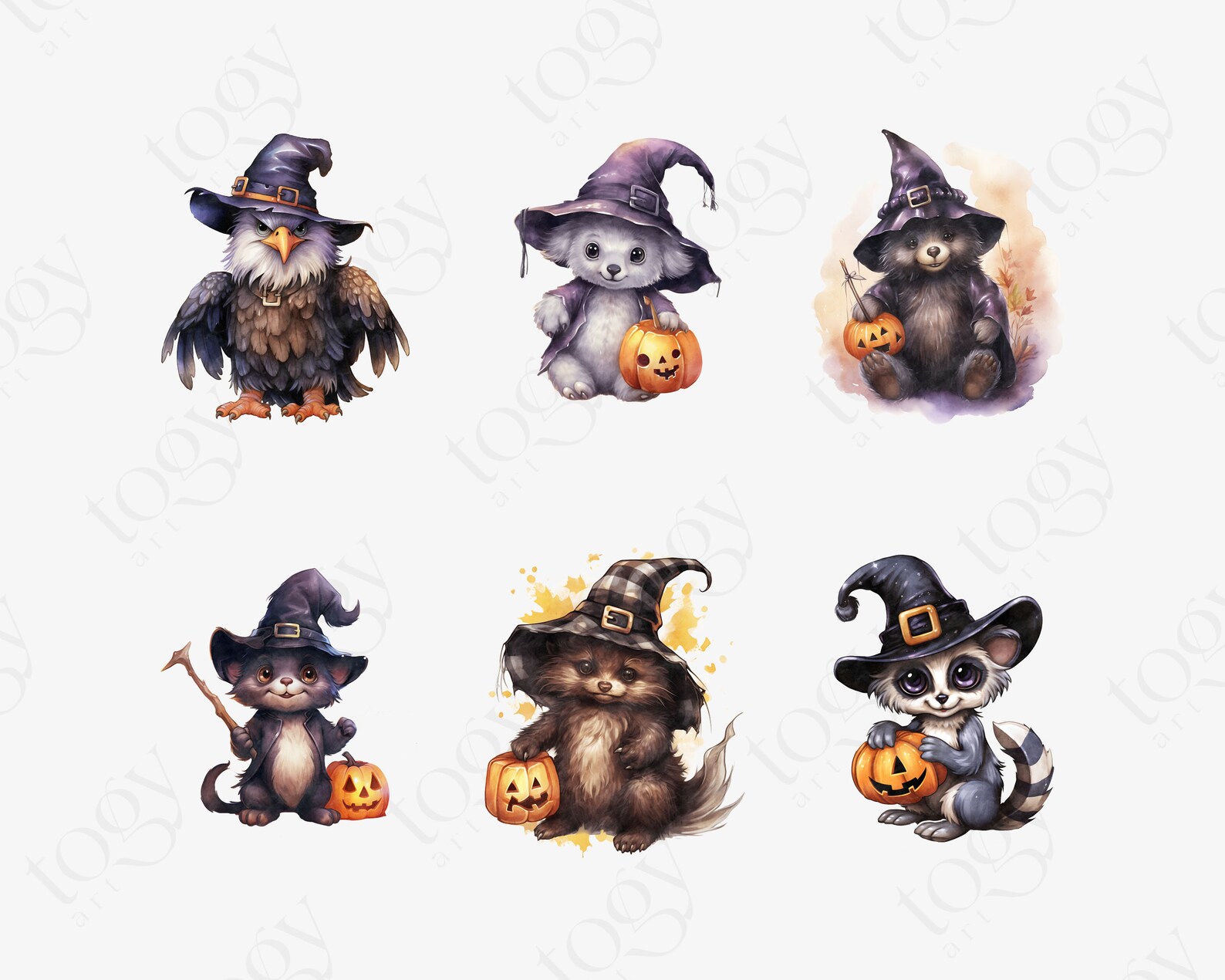 32 PNG Watercolor Halloween Animals Clipart, Cute Halloween Creatures ...