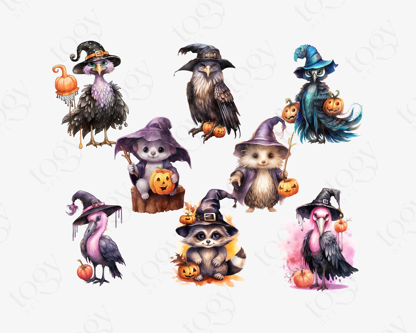 32 PNG Watercolor Halloween Animals Clipart, Cute Halloween Creatures ...