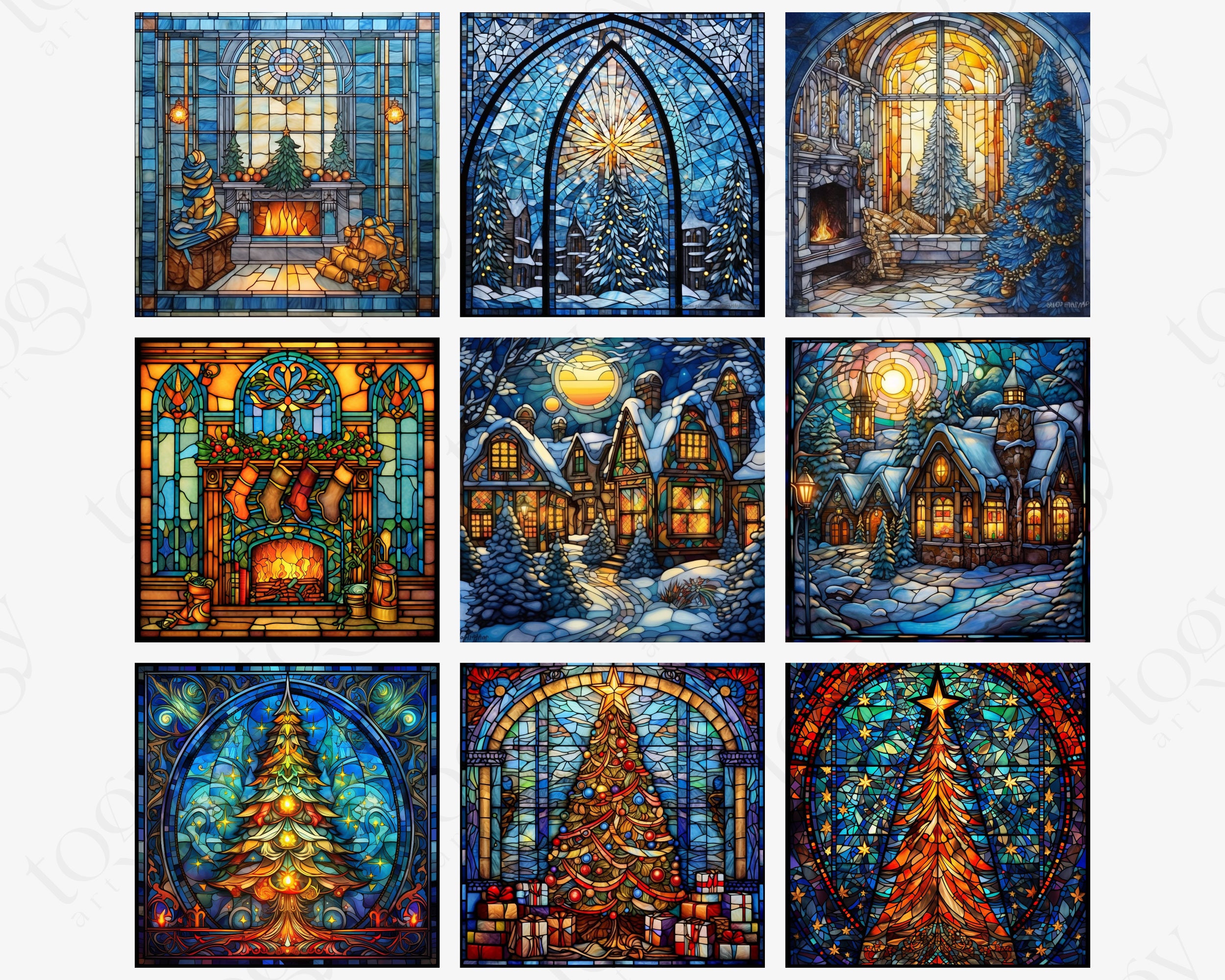 Printable Stained Glass Christmas Digital Paper, Christmas Holiday ...