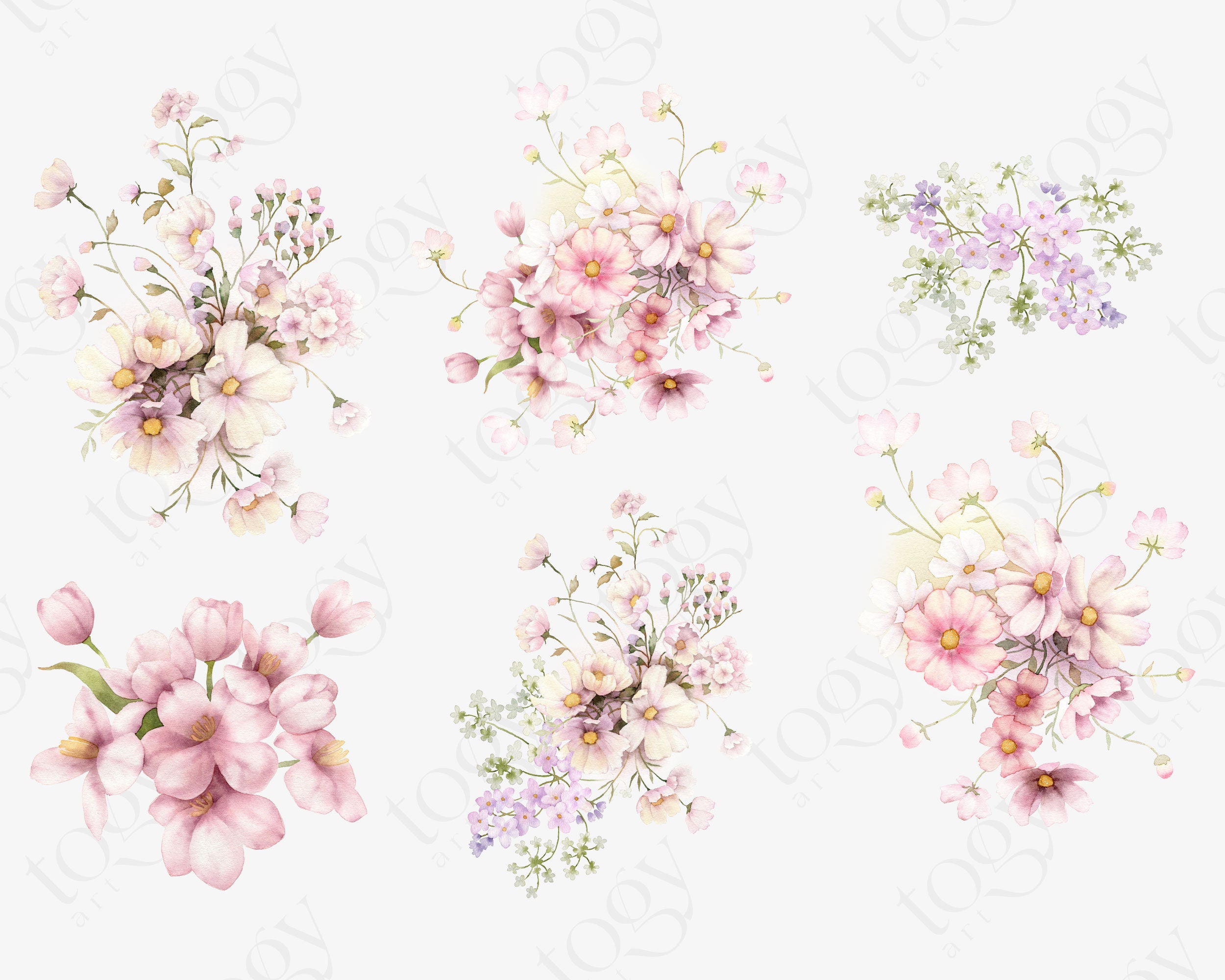 Watercolor Wildflower Blush Clipart, Pink Blush Meadow, Floral Border ...