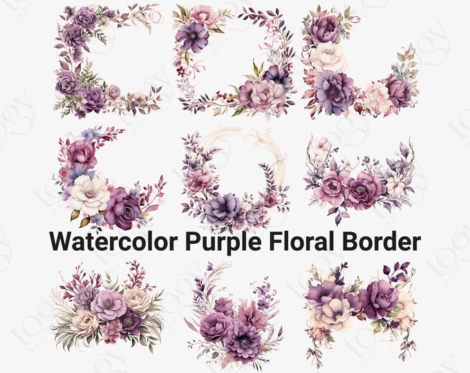 Purple Floral Frame Clipart, Flower Border Clipart, Floral Border ...