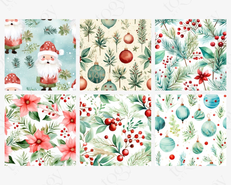Watercolor Christmas SEAMLESS Patterns, Christmas Digital Paper ...