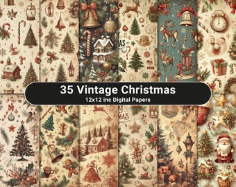 Vintage Christmas Digital Paper 16 Pack Premium Digital Paper Christmas ...
