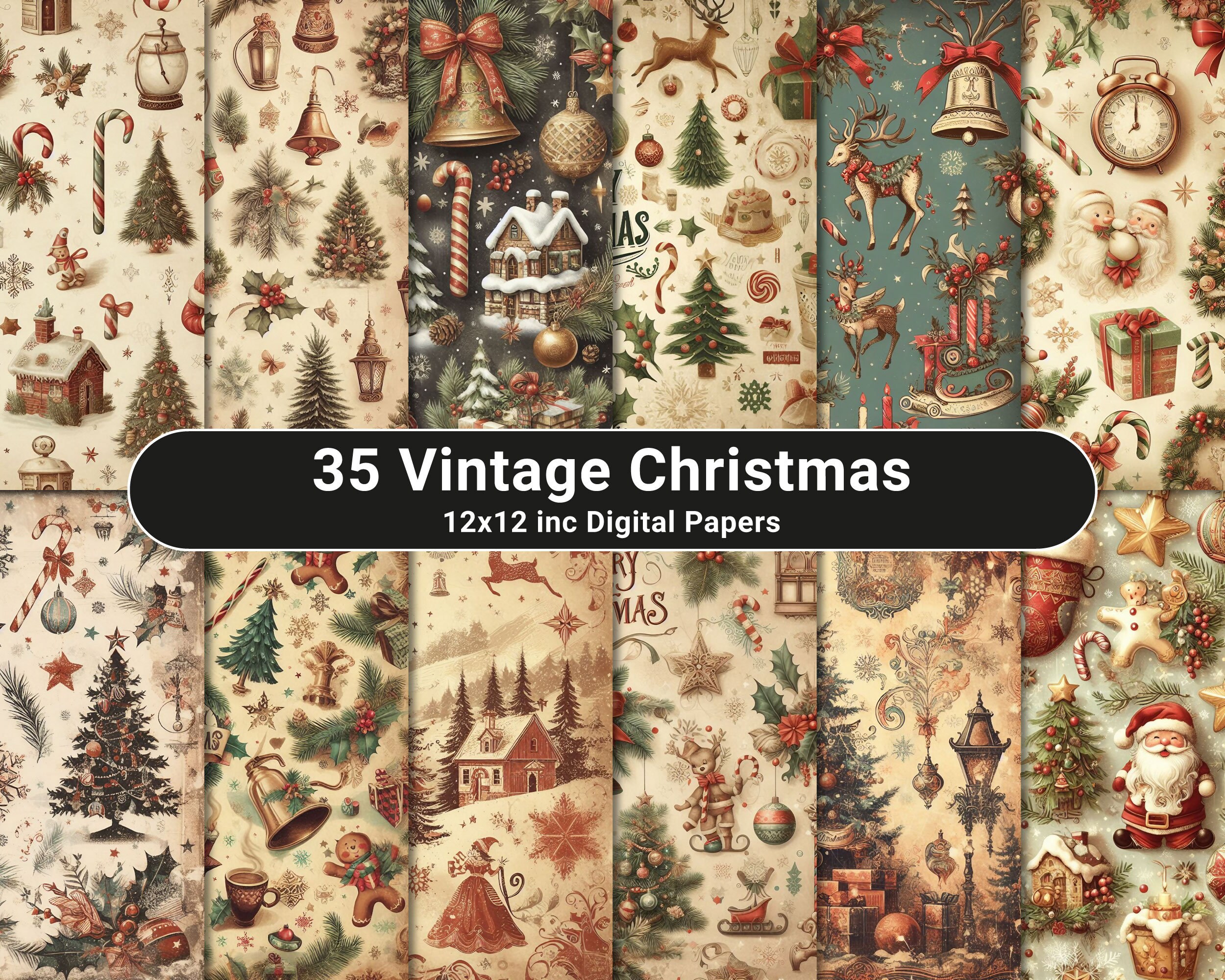 Vintage Christmas Digital Paper - 35 Pack Premium Digital Paper ...
