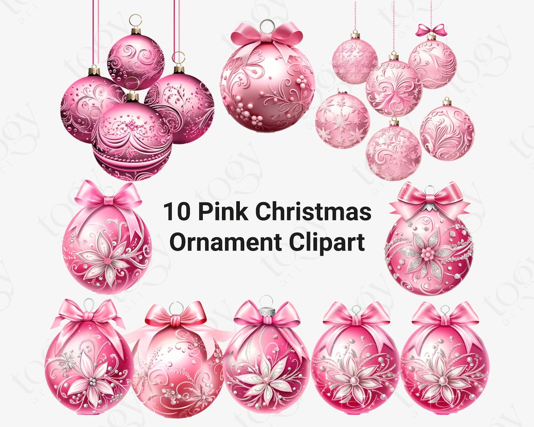 Pink Christmas Ornaments Clipart, Digital Glitter Christmas Ball ...
