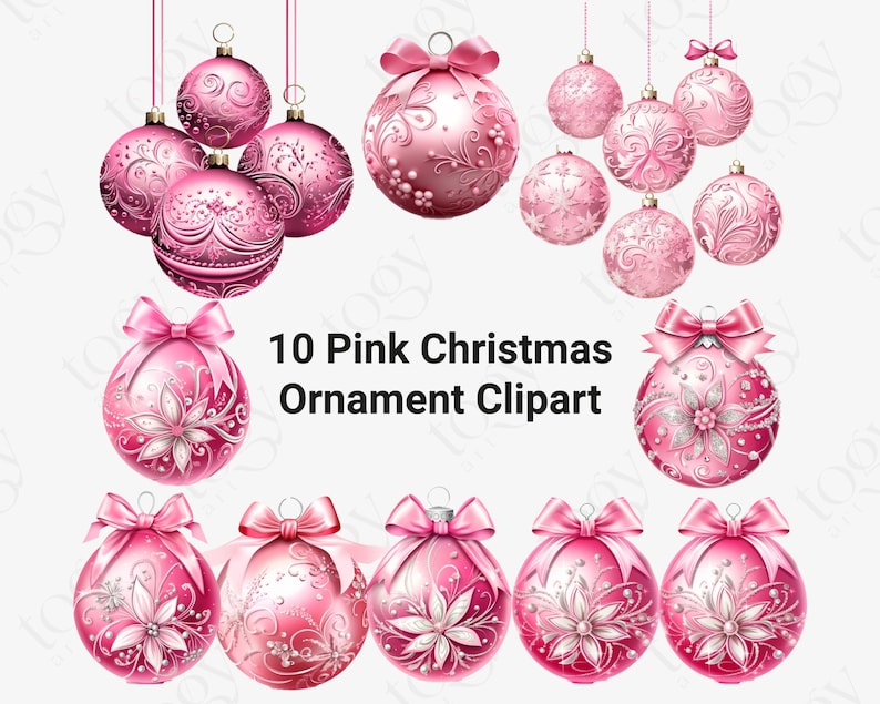 Pink Christmas Ornaments Clipart, Digital Glitter Christmas Ball ...